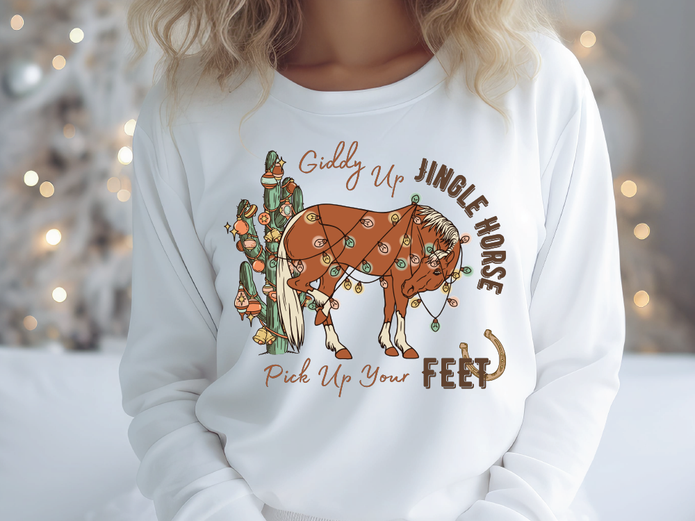 Giddy Up Jingle Horse Pick up your Feet Christmas Song Graphic T-Shirt ...